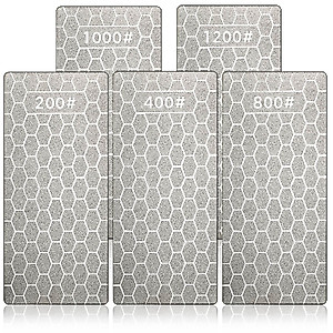 5 Pcs Diamond Sharpening Stone Honing Stone Diamond Stone Lapping Plate Diamond Sharpening Plate Fine Coarse Bench Stone for Kitchen Blade Chisel, 5.9 x 2.48 Inch(200, 400, 800,1000, 1200 Grit)