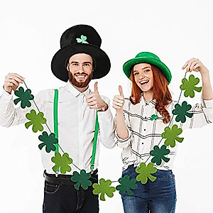 3 Pieces St Patrick's Day Garland Banner Decorations Lucky Burlap Banner Shamrock Irish Leaf Clover Banner Rustic Felt Hanging Banner for Mantel Fireplace Indoor Outdoor Saint Party Decor Supplies