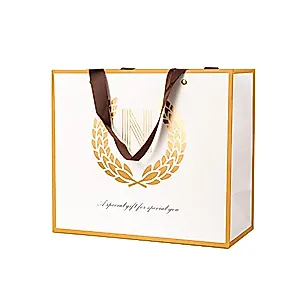 Large Happy Birthday Gift Bag,12.6" Reusable monogram Gift Bag with Card and Tissue Paper Thank You Sticker,Suitable for Wedding, Birthday, Baby Shower, Parties,12.6" X 11" X 5.9" (Letter N)