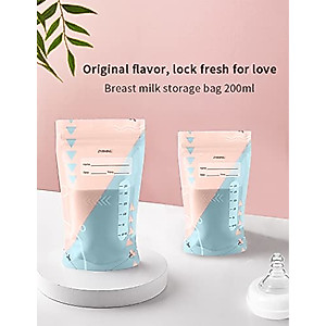 Breast Milk Storage Bags, 6.5-8 Ounces, Liquid Food Bags, Double-Layer self Sealing, Flat Storage, can Stand Upright After Filling.