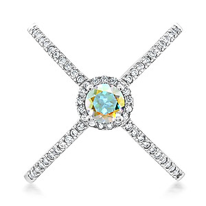 Gem Stone King 925 Sterling Silver Round Mercury Mist Mystic Topaz Criss Cross X Ring For Women (1.37 Cttw, Available In Size 5, 6, 7, 8)