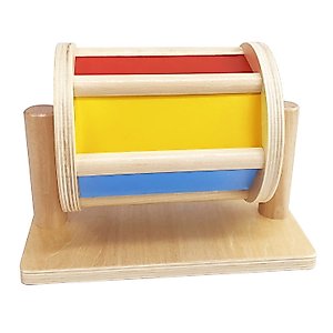 SGVV90 Wooden Spinning Rainbow Drum, Sensory Development Toys, Montessori Toys with Mirror and Bell for Baby Toddlers Gift