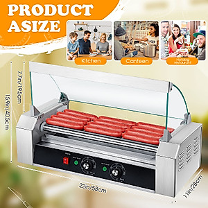 110V Hot Dog Roller Machine 5 Roller 12 Hot Dog Capacity Electric Grill Cooker Machine with Cover Stainless Steel Hot Dog Roller Warmer Sausage Maker for Both Commercial and Household Use