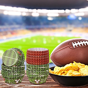 300 count Football Cupcake Liners Football Cupcake Wrappers Paper Muffin Cupcake Baking Cups Football Grease Resistant Fluted Boy Baby Shower Cupcake Liners for Birthday Party Decorations, 2 Styles