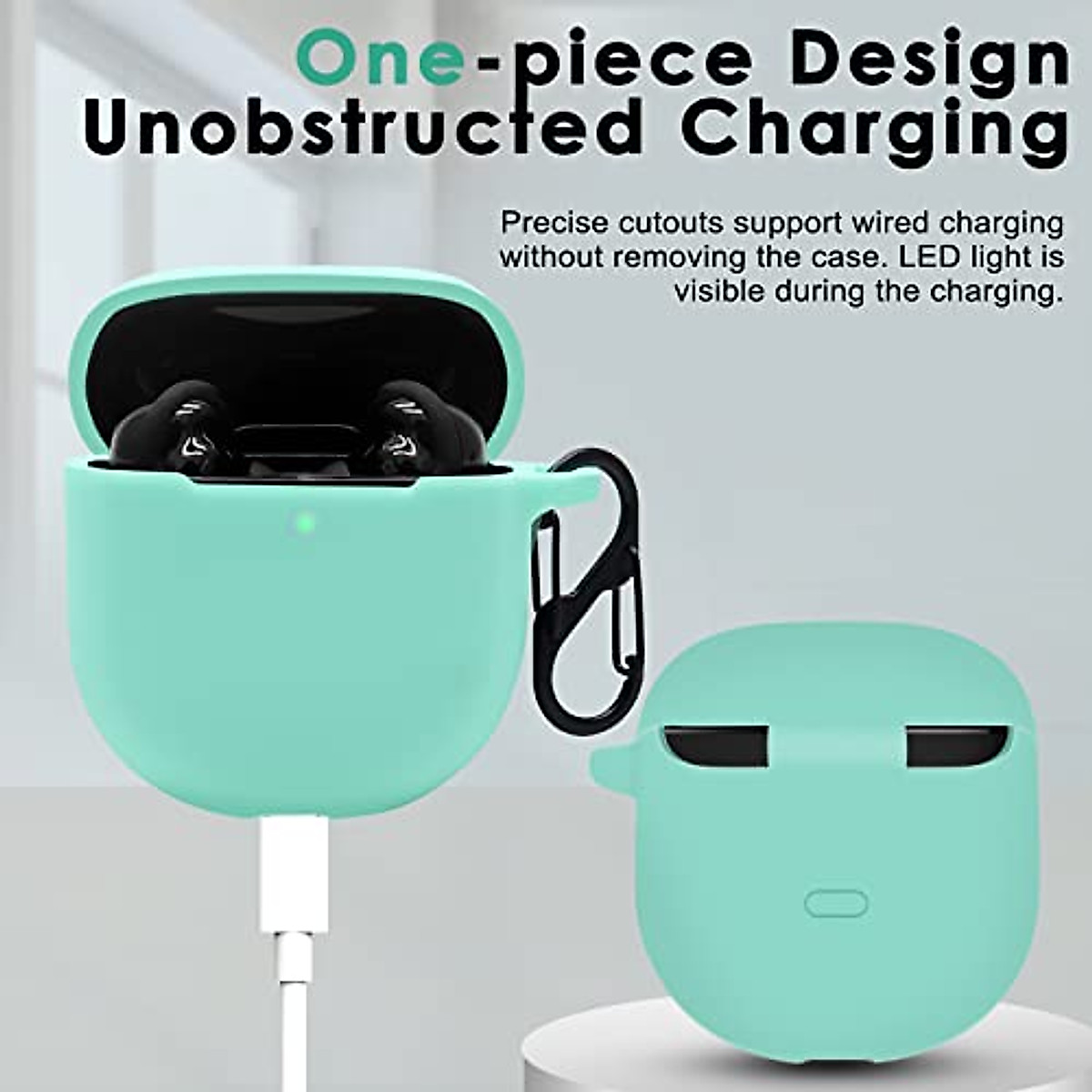 Case for Bose QuietComfort Earbuds II 2022, Soft Silicone Skin Shockproof Protective Cover for New Bose QuietComfort Earbuds II Case with Carabiner (Mint Green)