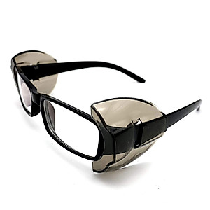 Wakaka 2 Pairs Safety Eye Glasses Side Shields, Slip On Clear Side Shield for Safety Glasses- Fits Medium to Large Eyeglasses, Clear Flexible (Deep Gray)