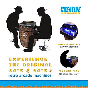 Creative Arcades Full-Size Commercial Grade Wine Barrel Style Pub Arcade Machine | Standard/Medium/Large | Classic Games | 2 Sanwa Joysticks | 2 Stools (Medium, 412 Game, 19" Screen, Wood Finish)