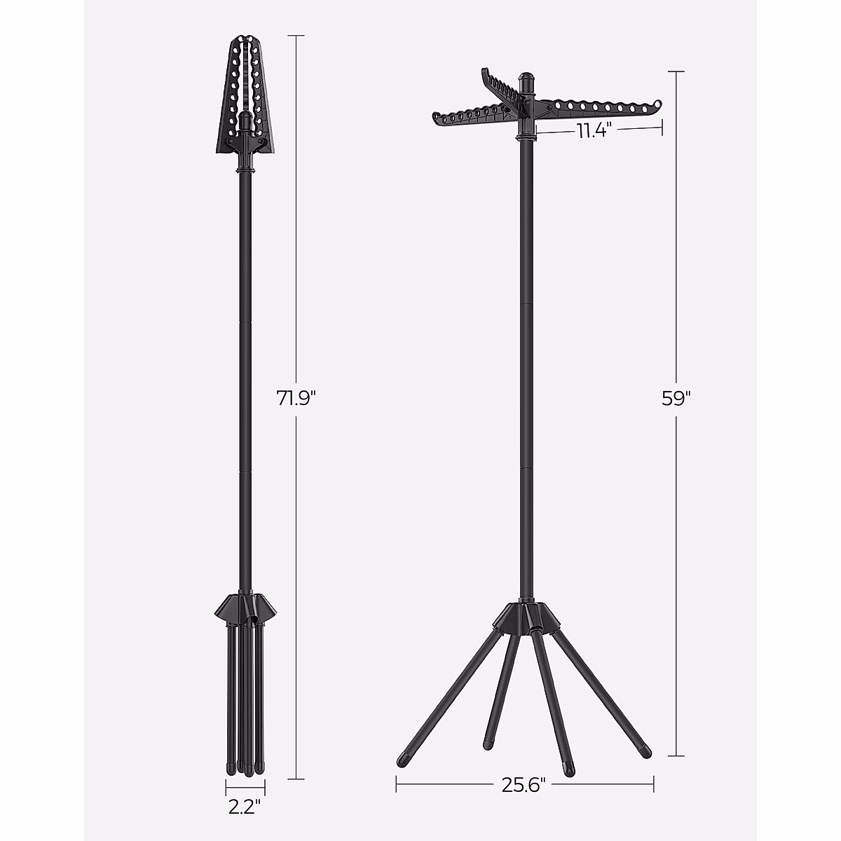 SONGMICS Clothes Drying Rack, 59-Inch Folding Laundry Drying Rack with 3 Rotatable Arms for Hangers, 4 Legs, Stainless Steel, for 27 Pieces of Clothes, Black ULLR510B01