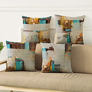 WOMHOPE Set of 4 Modern Art Geometric Decorative Throw Pillow Covers Burlap Toss Pillow Cases Cushion Cases 18 x 18 Inch for Living Room,Couch and Bed (Blocks)