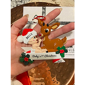 Personalized Baby's 1st Christmas Snowman Ornament (Baby and Reindeer)