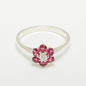 925 Sterling Silver Cubic Zirconia & Pink Tourmaline Womens Cluster Ring - Size 11.5