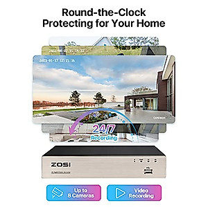 ZOSI H.265+ 8CH 5MP Lite Home Security Camera System Outdoor Indoor,5MP Lite CCTV DVR 8 Channel, 8pcs 1080P 1920TVL Surveillance Bullet Cameras,80ft Night Vision,Motion Alerts,Remote Access(No HDD)