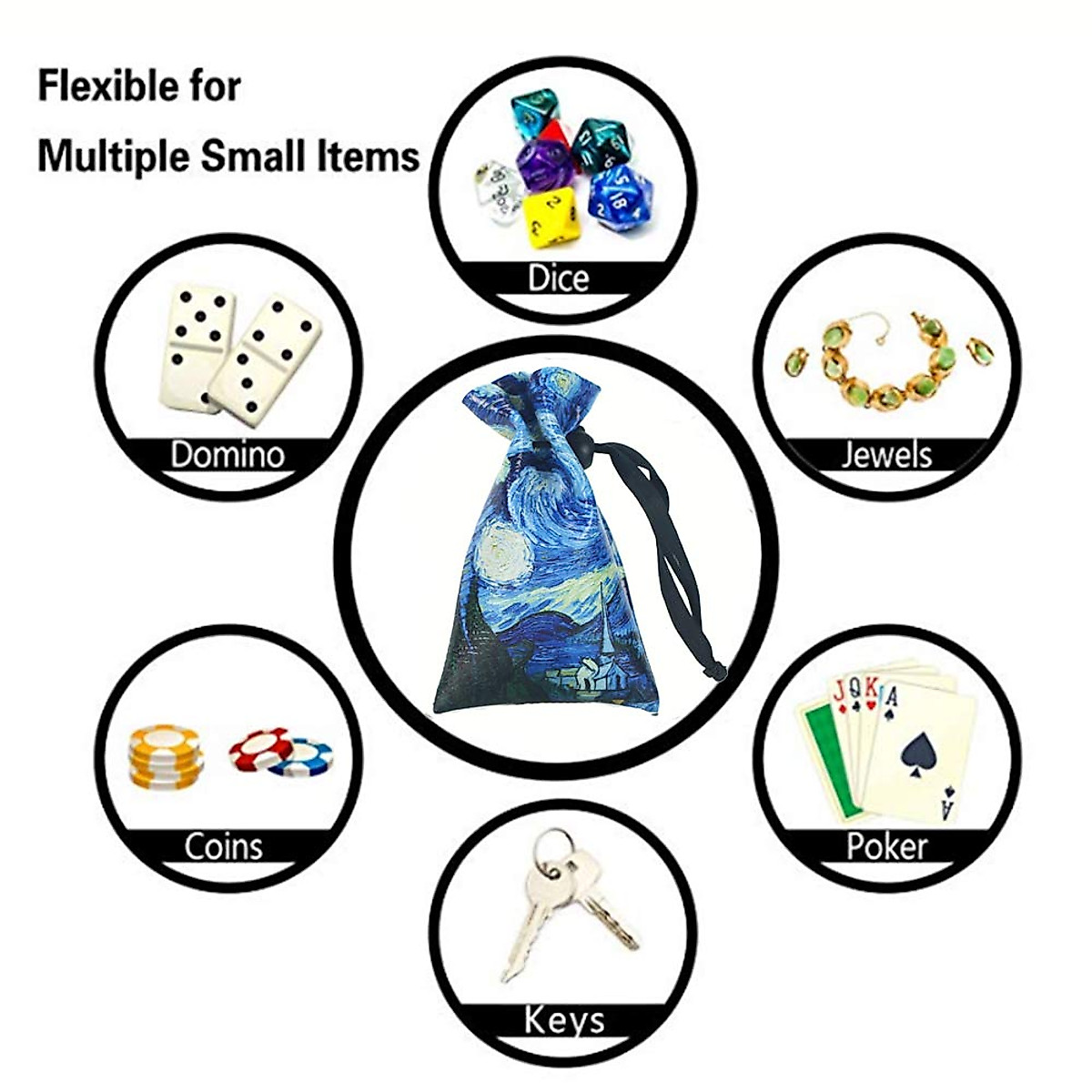 QIELIZI DND Dice Bag Pouch,PU Leather Dragon Dice Pouch Wih 7 Die Set Perfect for Dungeons and Dragons RPG D&D Dices, Coins and Accessories(Starry Sky)