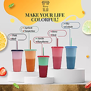Reznap - Color Changing Cups - 5x Cups & Straws - 24 oz - BPA Free - Reusable Tumblers with Lids and Straws - Easy to Take Anywhere - Summer Party Cups - For Kids and Adults