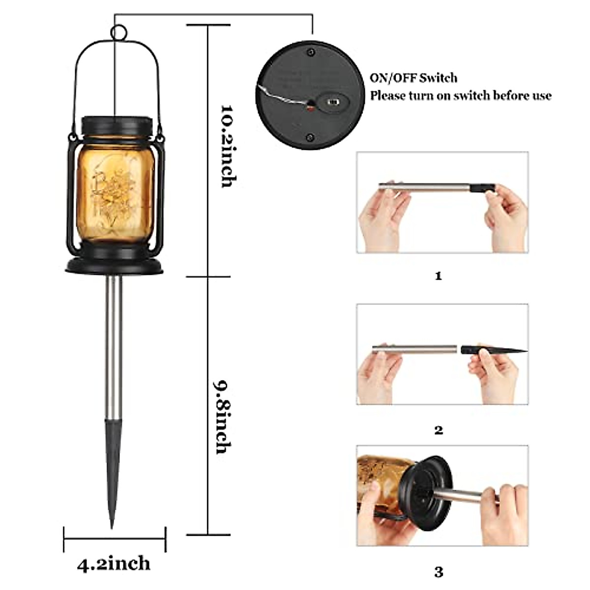 Solar Lanterns Outdoor Waterproof Hanging Mason Jar Solar Lights with 30 Led Lights,Retro Garden Solar Table Lights for Patio Yard Lawn and Christmas DIY Decorations (Solar Lantern 2 Pack)