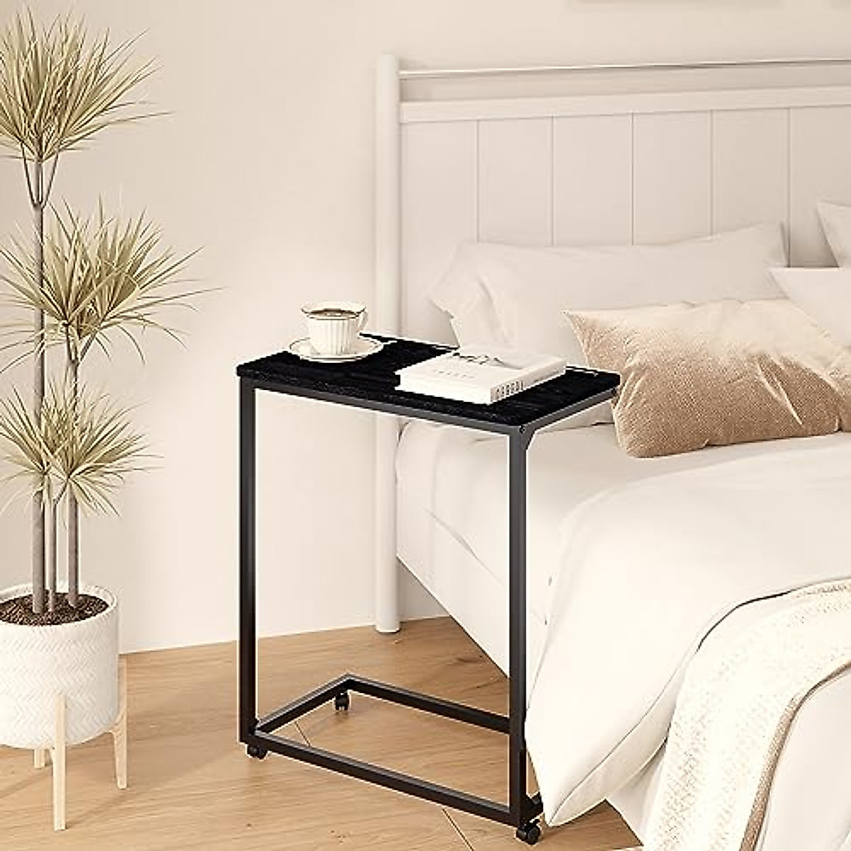 YELNOKU Couch Desk with Lockable Wheels, Slide Sofa Desk with Tiltable Drawing Board, Over Couch Arm Side Table Desk for Eating and Laptops, Portable Ergonomic Laptop Stand for Home Office Work, Black