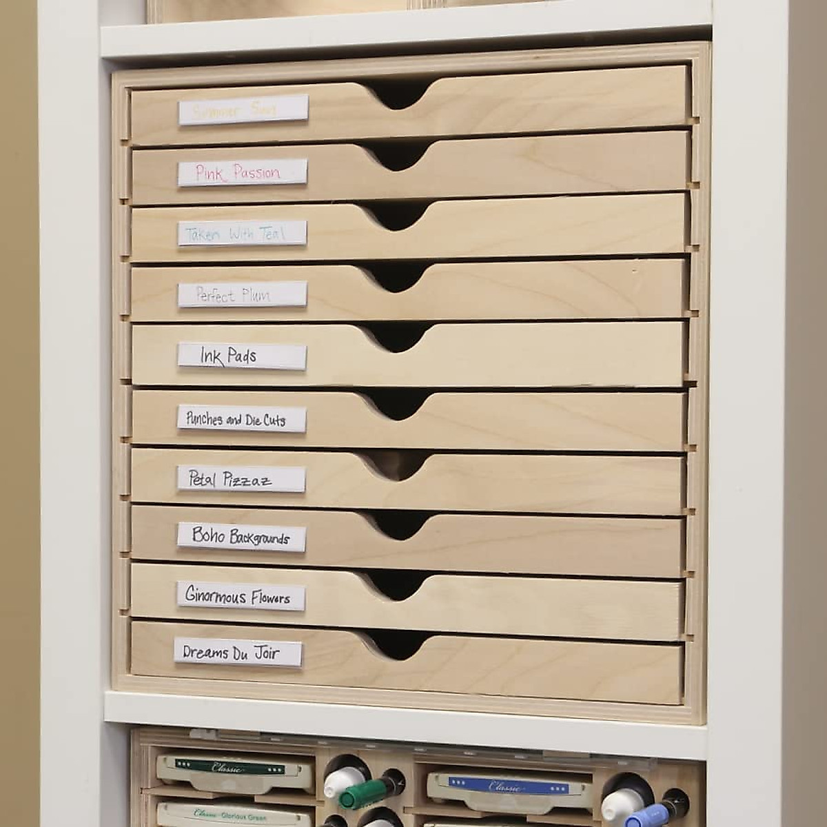 Stamp-n-Storage Drawer Cabinet with 10 Single Drawers for IKEA (will fit IKEA Kallax Shelving) Natural Wood Color