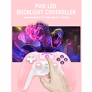 PHNIXGAM Pink Wireless Controller Compatible with Ps4/Ps4 Pro/Ps4 Slim/PC/iOS 13.4 Above/Android 10, Gaming Controller with Touchpad, Motion Sensor, Speaker, Headphone Jack, LED and Back Button