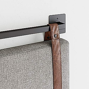 Nathan James Harlow Modern Wall Mount Hanging Upholstered Headboard, King, Gray with Brown Faux Leather Straps