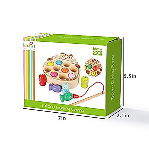 kidus Montessori Magnetic Wooden Fishing Game for Toddlers 1-3 Years Old,Fine Motor Skills Early Learning Eyes Hands Cooperation Toy for Boys & Girls Great Birthday Gift
