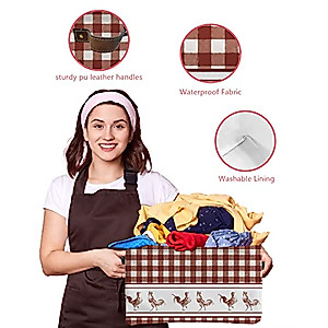 Farmhouse Rooster Storage Bins 1 Pack, Large Waterproof Storage Baskets for Shelves Closet, Rustic Farm Animals Red White Plaid Storage Basket Foldable Storage Box Cube Storage Organizer with Handles