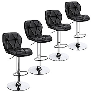 Yaheetech Bar Stools Set of 4 Adjustable PU Leather 360°Swivel Count Bar Chair with Backresr Home Kitchen Counter Stools for Kitchen Counter, Black