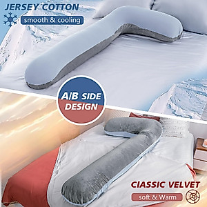 AngQi Body Pregnancy Pillow,L-Shaped Pregnancy Pillow for Side Sleepers,Maternity Body Pillow with Velvet & Jersey Cover, Gray＆Blue