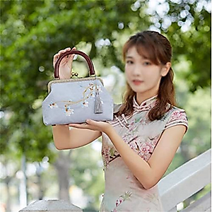 ZLXDP Traditional Embroidered Mouth Gold Bag Chinese Tassel Handbag Women's Cheongsam Bag Dinner Handbag (Color : E, Size : 26x17x8cm(LxHxW))