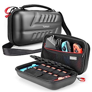 Vamson Carrying Case for Nintendo Switch/Switch OLED, Hard Shell Travel Protective Case Fit Original Charger AC Adapter Accessories, Storage Messenger Bag Backpack with Strap Holds 30 Game Cards VP816