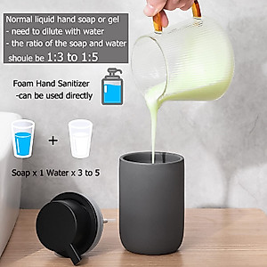 Foaming Soap Dispenser Thick Ceramic Foam Hand Soap Dispenser for Bathroom or Kitchen Sink, Liquid Pump Bottles for Hand soap, Body Wash, 2 Pack Grey