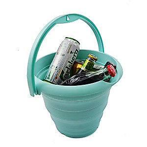 SAMMART Set of 2 - 5L (1.32Gallon) Collapsible Fishing Bucke - Foldable Round Tub - Portable Plastic Water Pail - Space Saving Outdoor Waterpot (2, Lake Green)