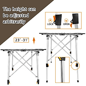 CampLand Aluminum Table with Storage net Height Adjustable Folding Table Camping Outdoor Lightweight for Camping, Beach, Backyards, BBQ, Party