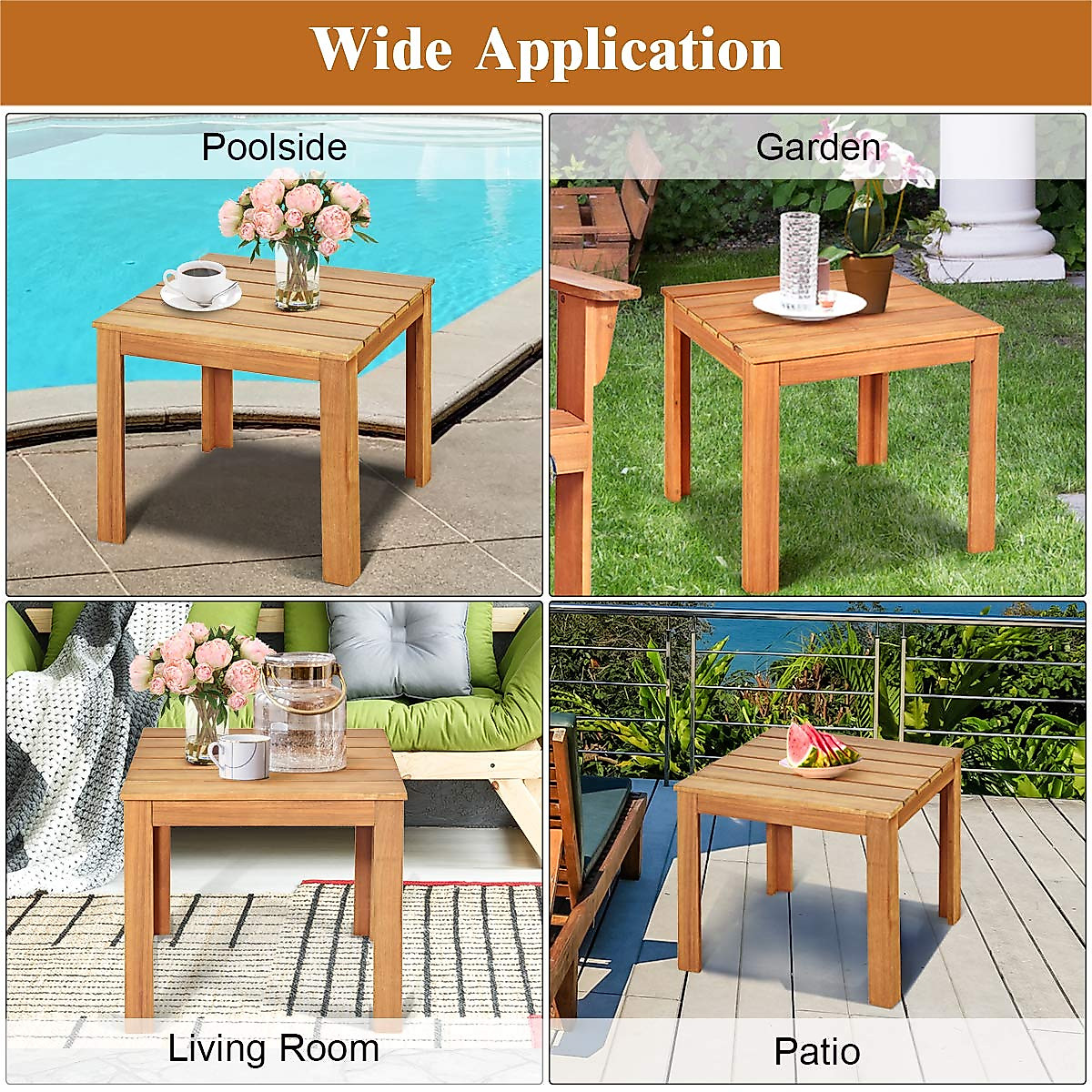 Giantex Outdoor Side Table Set of 2, Acacia Wood Adirondack End Tables W/Oil Finished, 220lbs Weight Capacity, Square for Patio, Backyard, Garden, Poolside & Balcony (2, Natural)