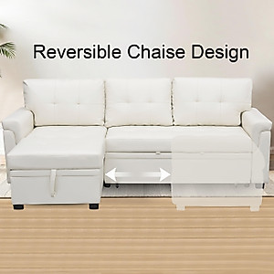 Naomi Home Transform Any Space: Sleeper Sectional Sofa with Convertible Sofa Bed & Inviting Chaise. Find Tranquil Comfort with Stress-Relieving Design & Durable Cushions - White/Air Leather