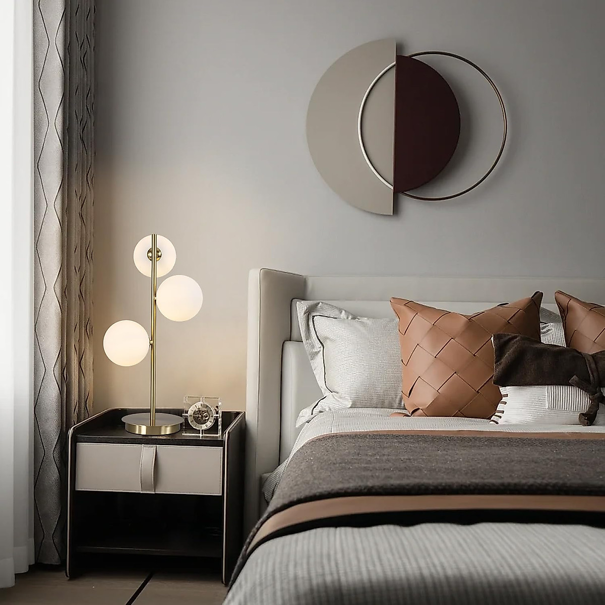 Fulesi Mid Century Globe Table Lamp Modern 3 Lights Gold Desk Lamp Contemporary White Glass Globe Reading Lamp for Bedroom Living Room Study Room (White)