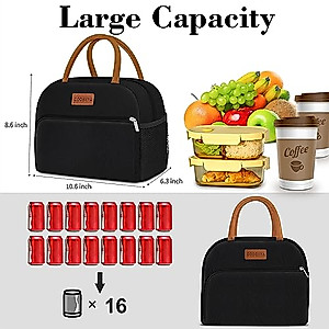 Lunch Bag Women, Lunch Box Lunch Bag for Women Adult Men, Small Leakproof Cute Lunch Tote Bags Large Capacity Reusable Insulated Cooler Lunch Container for Work Office Picnic or Travel (Black)