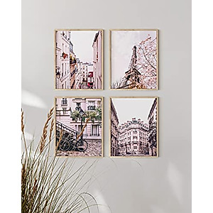 HAUS AND HUES Pink Paris Wall Decor Set of 4 Paris Wall Art and Paris Themed Bedroom Decor | Paris Decor for Bedroom, Paris Poster, Preppy Room Decor, Paris Bathroom Decor (8" x 10", UNFRAMED)
