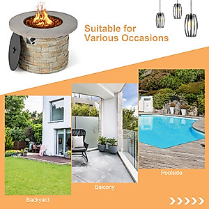 Tangkula 50,000 BTU Propane Gas Fire Pit Table, Patiojoy 36” Round Propane Firepit with Removable Lid, Volcanic Rock & PVC Cover, Outdoor Fire Pit Table with Faux Stone Surface for Patio, Backyard