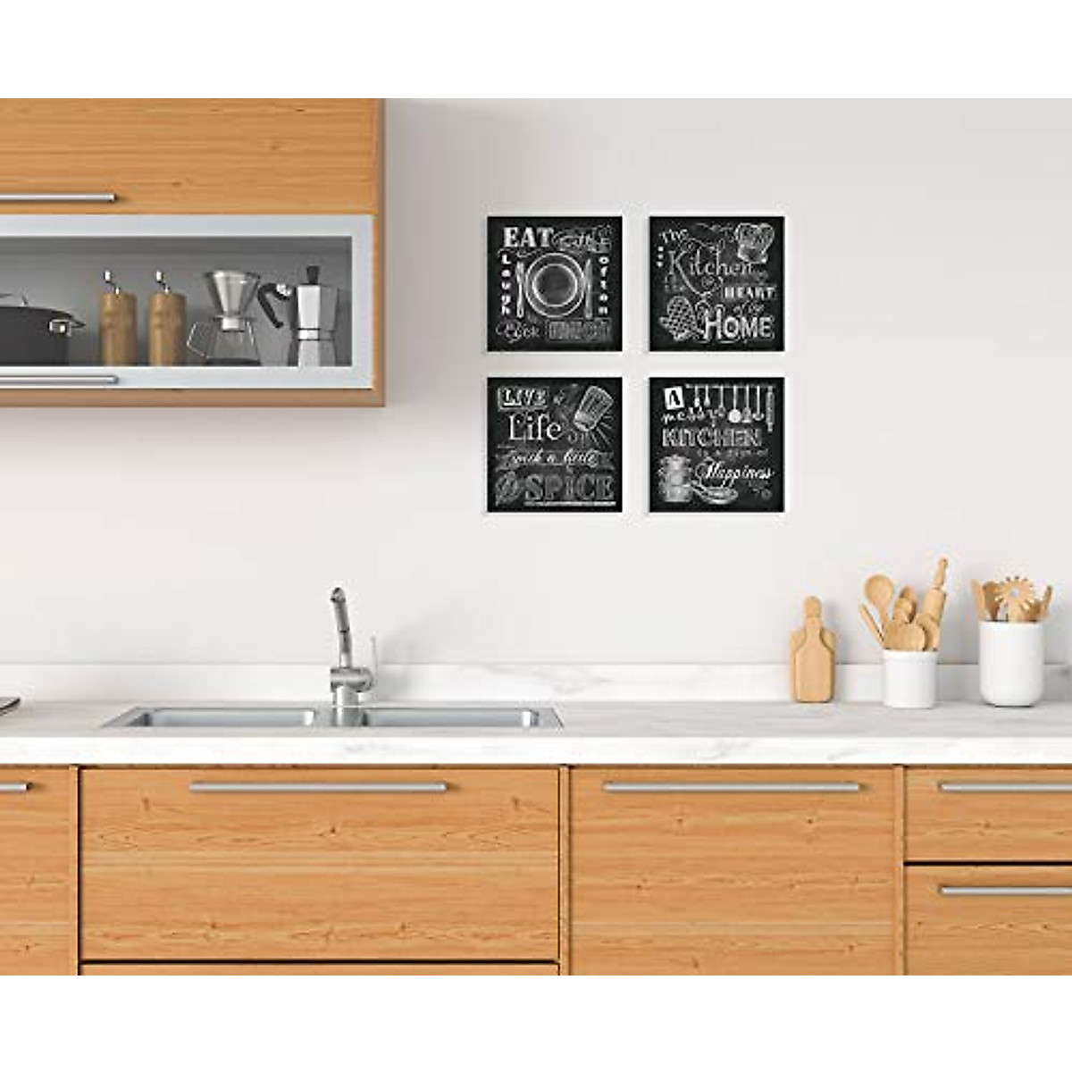 Beautiful, Fun, Chalkboard-Style Kitchen Signs; Messy Kitchen, Heart of The Home, Spice of Life, and Cook Much; Four 12x12in Paper Posters (Printed on Paper and Made to Look Like Chalkboard)
