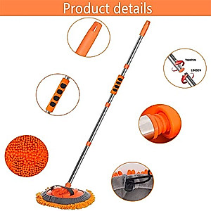 Car Wash Brush with Long Handle Microfiber 62" Brush Soft Mop Mitt Scratch-Free Kit Flexible Rotation Washing Paint Scratch Free Tool Supply Brush Extension Pole Flexible RVs Pickups Buses