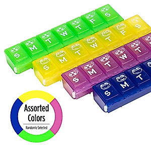 EZY DOSE Kids Weekly (7-Day) Pill Planner, Medicine Case, Vitamin Organizer Box, Large Locking Compartments to Secure Prescription Medication and Prevent Accidental Spilling, Color May Vary