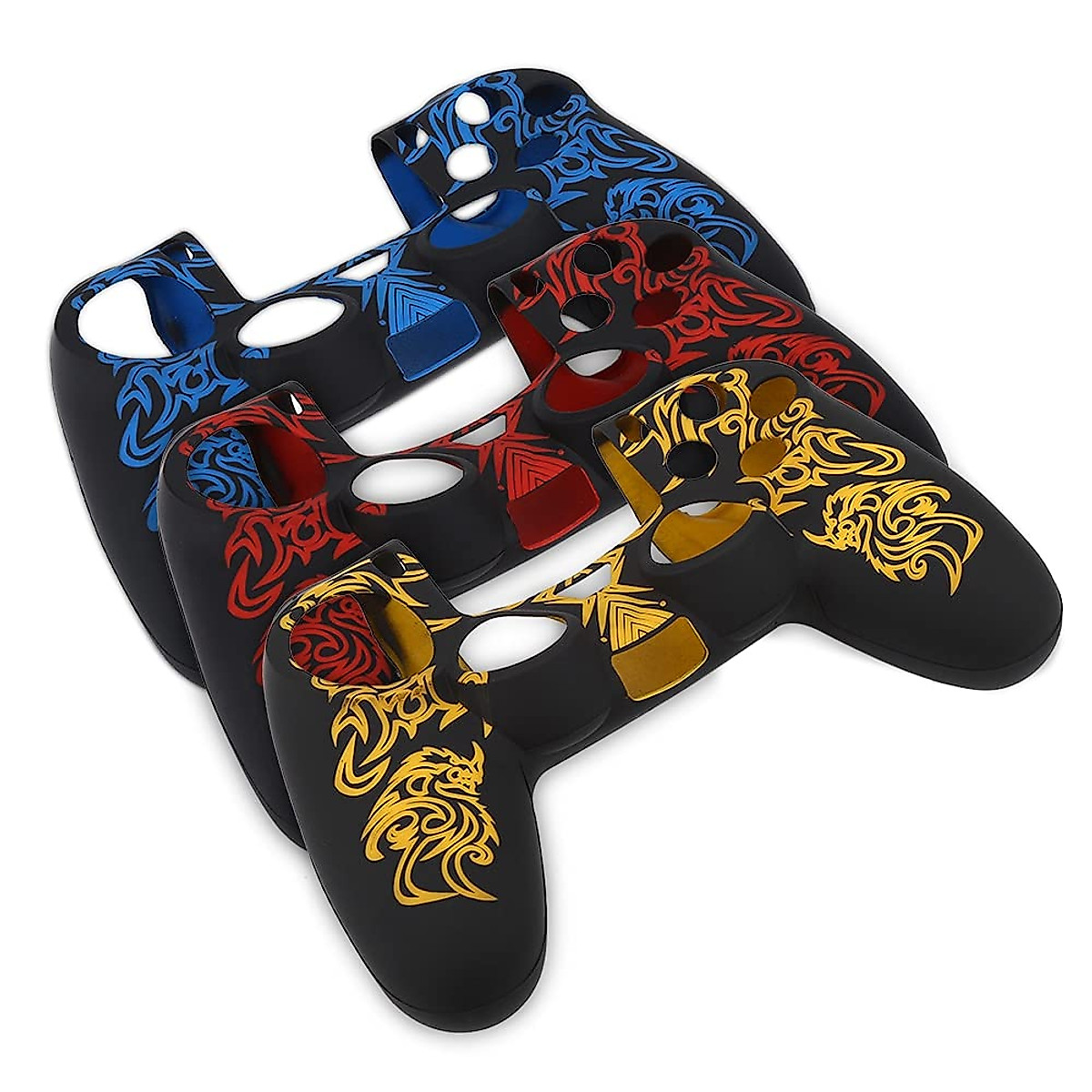 Gamepad Controller Cover, Non Slip Surface Silicone Cover for PS4 Controller, Covers for Sony PS4, Provides a More Comfortable Experience Protector Accessories for Ps4 Controller(Black+red)