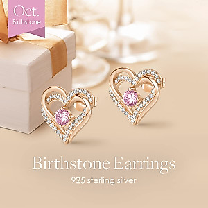 CDE Forever Love Heart Stud Earrings for Women, 925 Sterling Silver Birthstone Heart Stud Earrings Mother's Day Gift Anniversary Birthday Jewelry Gifts for Women Wife Her