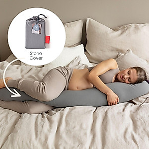 bbhugme Pregnancy Pillow Cover - Cotton Jersey Fabric - Fits Pregnancy Pillow for Side Sleeping - Cover Only, Pregnancy Pillow Sold Separately, Stone