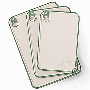 Cutting Board for Kitchen,Wheat Straw Cutting Board Set of 3,Easy Grip Handle,Thick Chopping Board for Meat,Veggy,Fruit,Food Cutting Tool Kitchen Cook Supplies,Strap Hole Easy Hanging,Dishwasher Safe