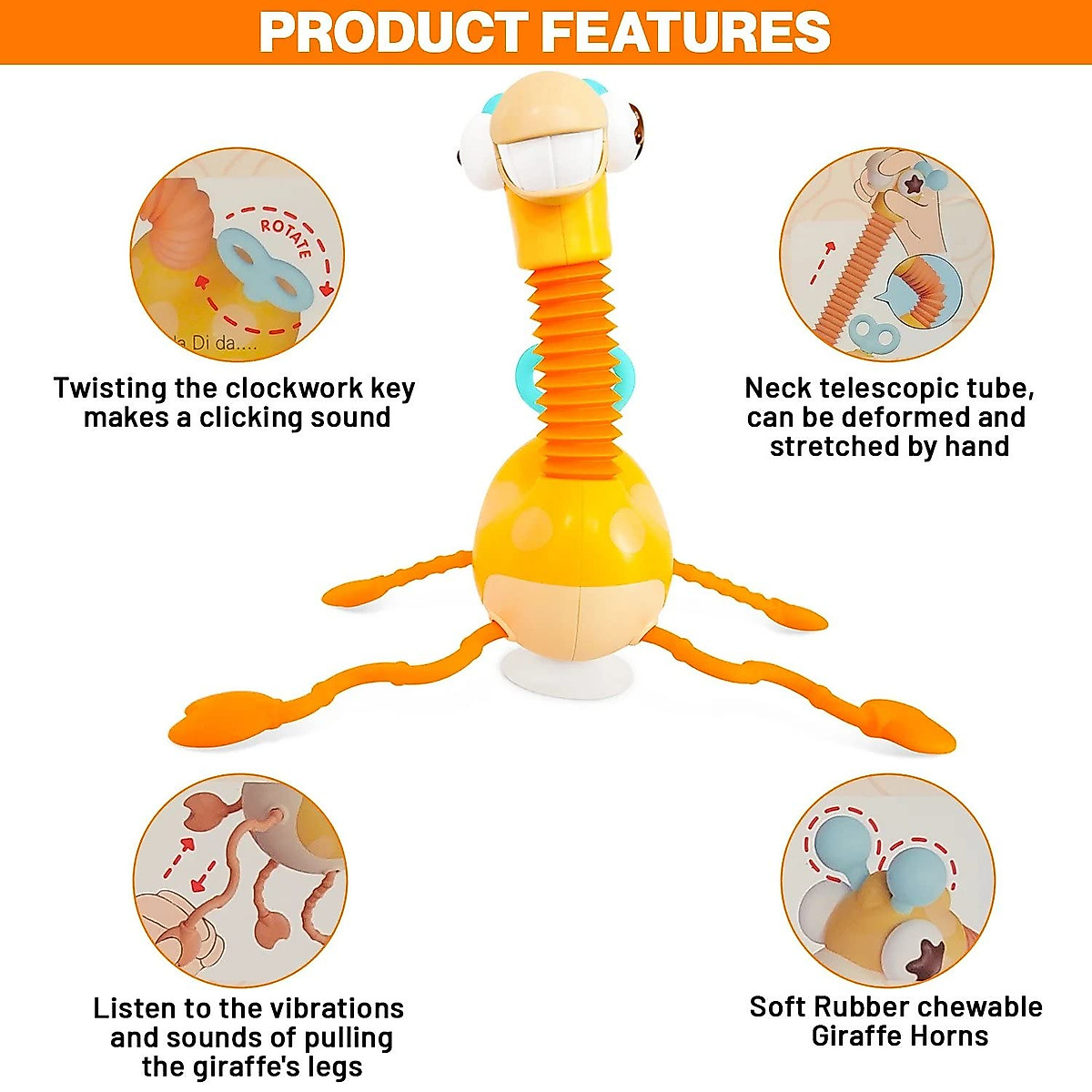 Dorky Giraffe Montessori Toy for 1-5Y+, Pull String Activity Toy with Suction Cup, Sensory Toys for Toddlers, Travel & Bath Toys for Babies, & Motor Skill Baby Toy