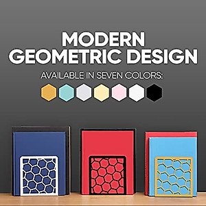 GEOMOD Premium Geometric Black Honeycomb Bookends for Shelves, Metal Book Ends Office, L-Shaped Stopper, Rustproof Decorative Unique Home, 6.25 (L) x 6 (W) inches, 2 Pairs - Geomod, (Pair of 2)