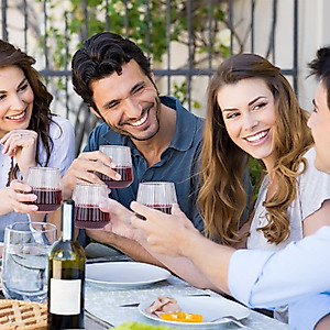 tchrules 24 Pack Plastic Ribbed Wine Glasses, 14oz Stemless Disposable Wine Cups, Clear Unbreakable Outdoor Cocktail Glasses, Heavy Duty Reusable Plastic Drinking Cups for Party Wedding Mimosa Bar