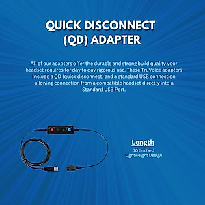 TruVoice USB Adapter Compatible with Any Jabra Quick Disconnect (QD) Wired Headset and Includes Volume Control and Mute Functionality (Connects Headset to PC, Laptop and Softphones)
