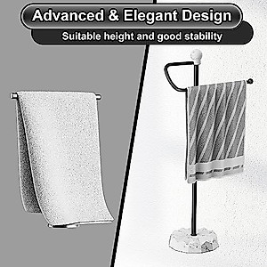 KASUNTO Hand Towel Holder Stand & Toilet Paper Holder with Heavy Base, Free Standing Towel Rack Marble Texture Base for Bathroom Counter, Modern & Stylish Design, Black